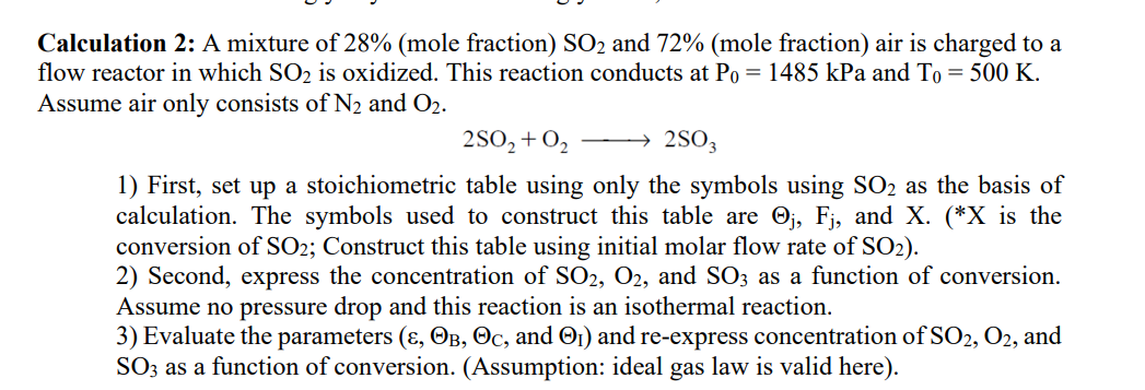 Solved Calculation 2: A mixture of 28% (mole fraction) SO2 | Chegg.com