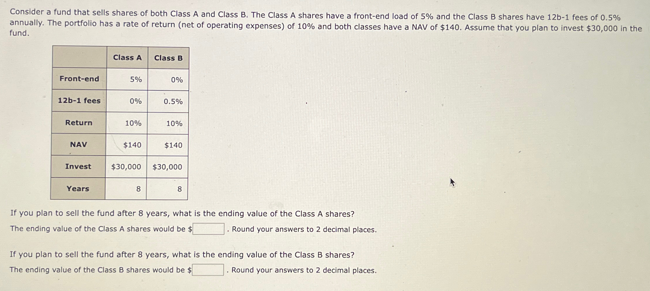 Solved Consider a fund that sells shares of both Class A and | Chegg.com