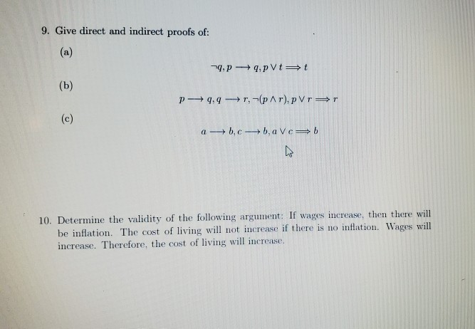 Solved 9. Give direct and indirect proofs of: (a) | Chegg.com