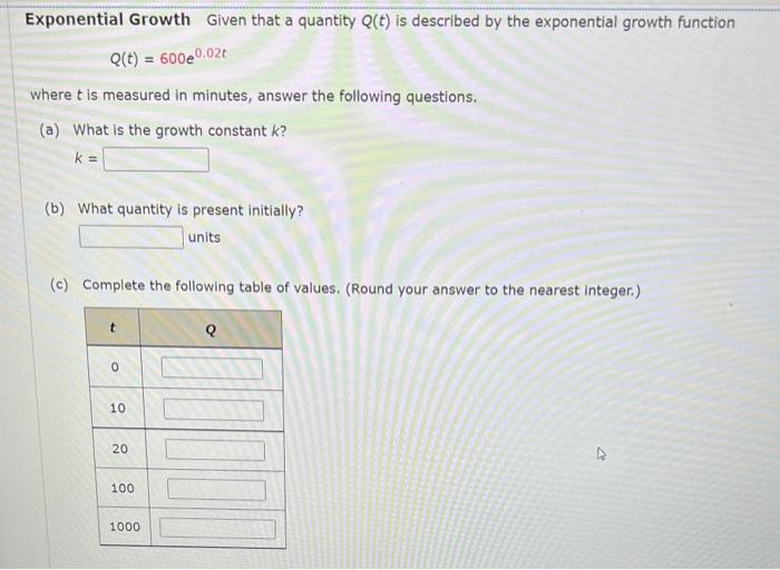 Solved Exponential Growth Given that a quantity Q(t) is | Chegg.com