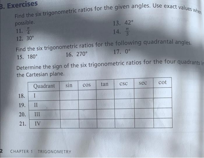 Solved Find the six trigonometric ratios for the given | Chegg.com