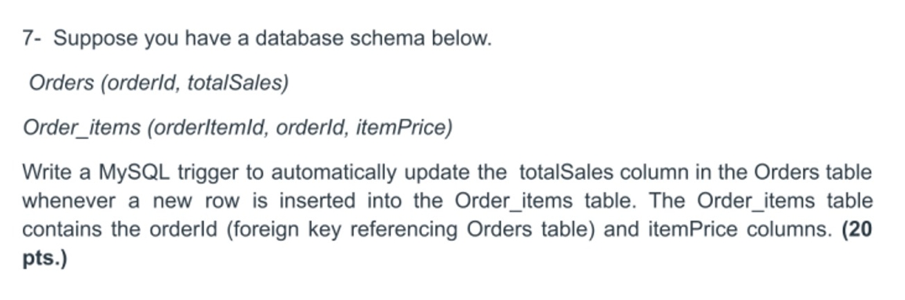 Solved 7- ﻿Suppose you have a database schema below.Orders | Chegg.com