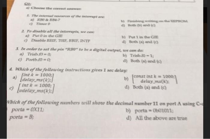 Solved a) R Riso \& RBA−7 c) Timer θ d) Foth (b) and (c) 2. | Chegg.com