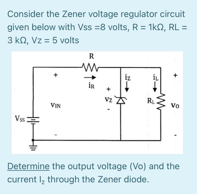 Solved Consider the Zener voltage regulator circuit given | Chegg.com