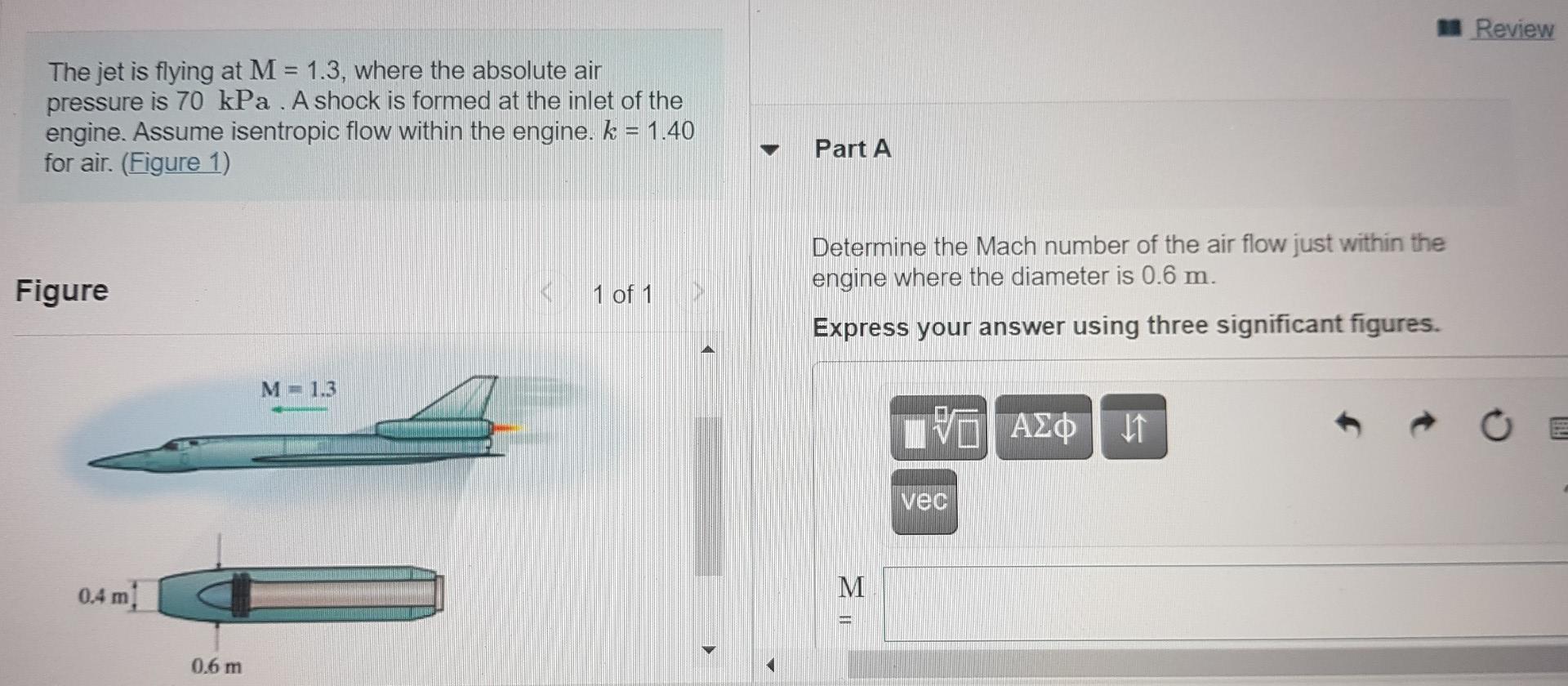 Solved 13 Review The jet is flying at M = 1.3, where the | Chegg.com