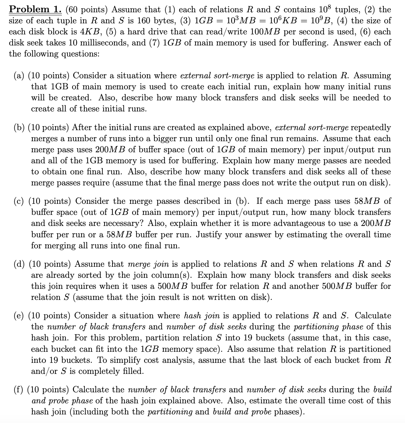 Solved Problem 1. (60 ﻿points) ﻿Assume that (1) ﻿each of | Chegg.com