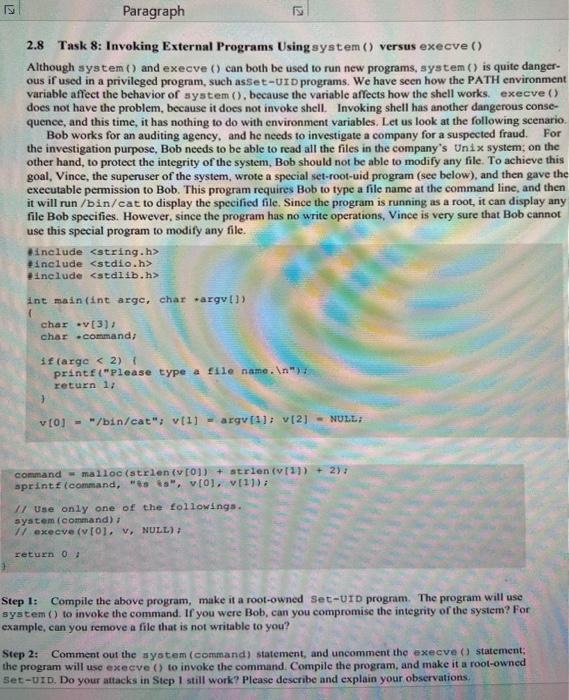 Solved Paragraph L2 For 2.8 Task 8: Invoking External | Chegg.com