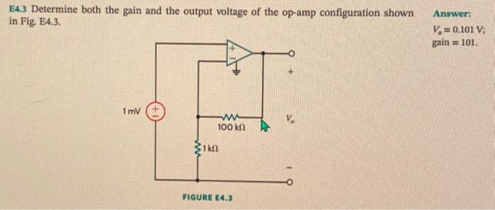 Solved E4.3 Determine both the gain and the output voltage | Chegg.com