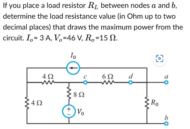 Solved If you place a load resistor RL ﻿between nodes a and | Chegg.com
