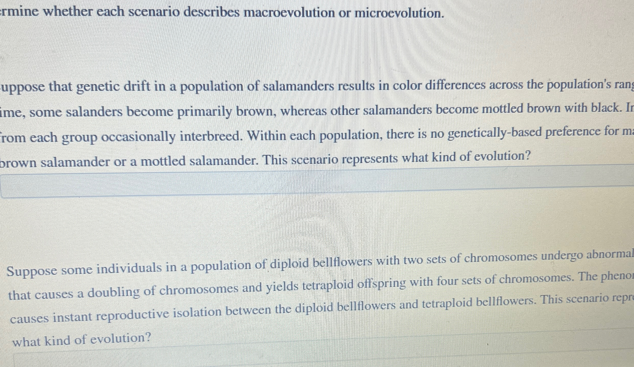 Solved rmine whether each scenario describes macroevolution | Chegg.com