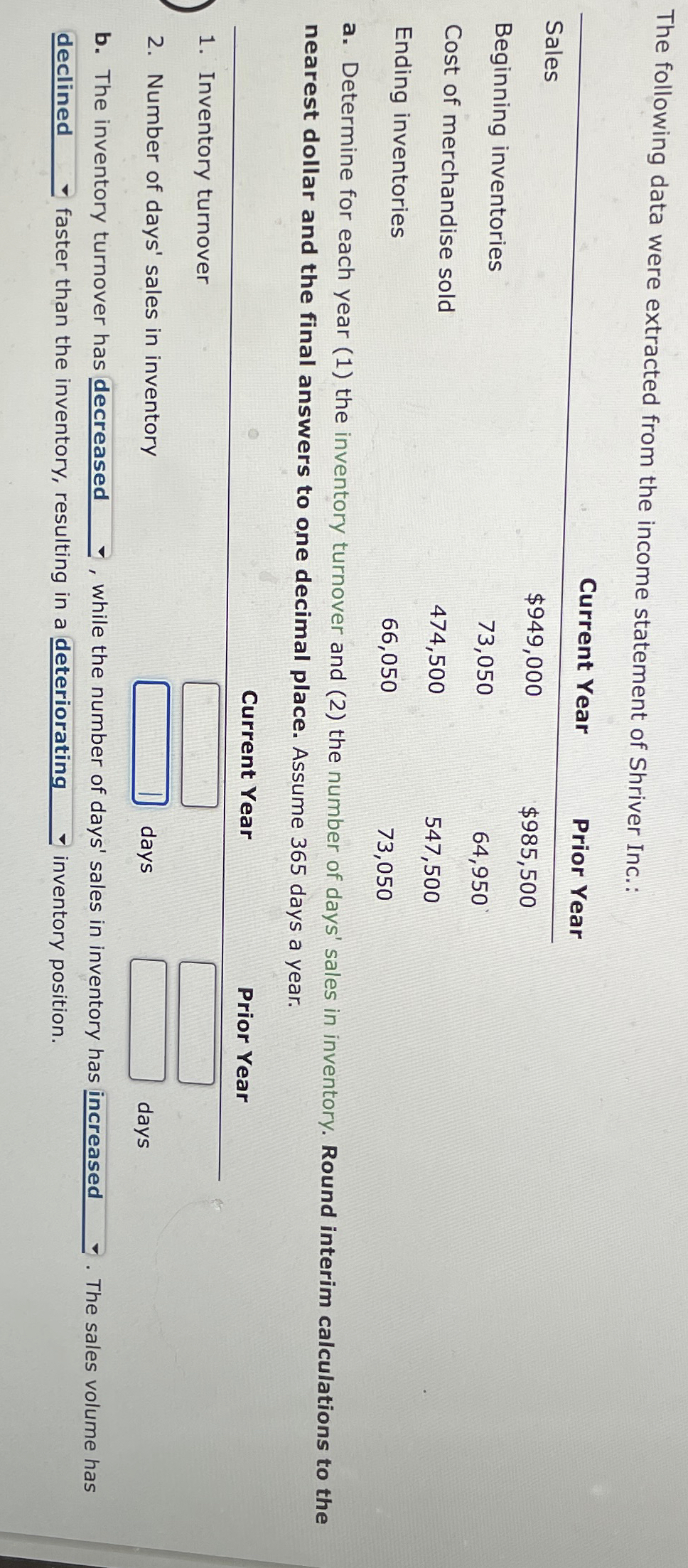Solved The following data were extracted from the income | Chegg.com