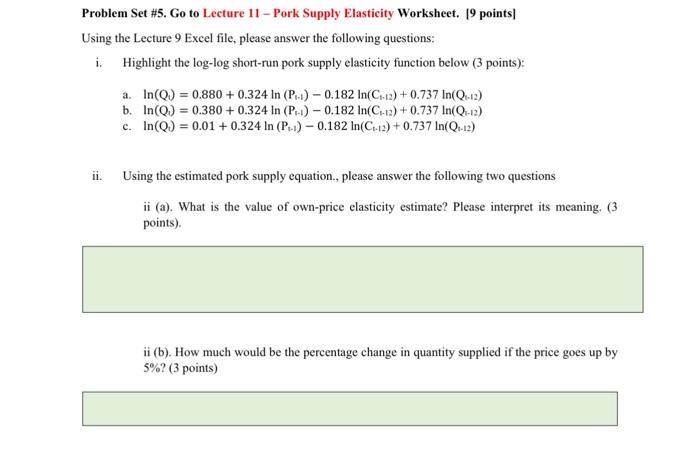 Using the Lecture 9 Excel file, please answer the | Chegg.com