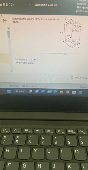 Solved Delermine the volume of the three-dimension figure. | Chegg.com