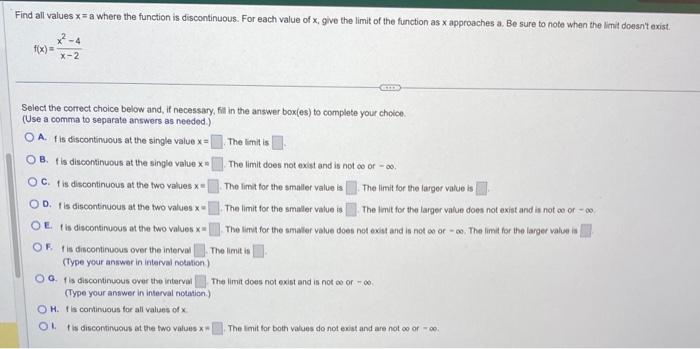 Solved Find all values x= a where the function is | Chegg.com