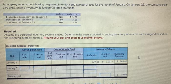 Solved A company reports the following beginning inventory | Chegg.com