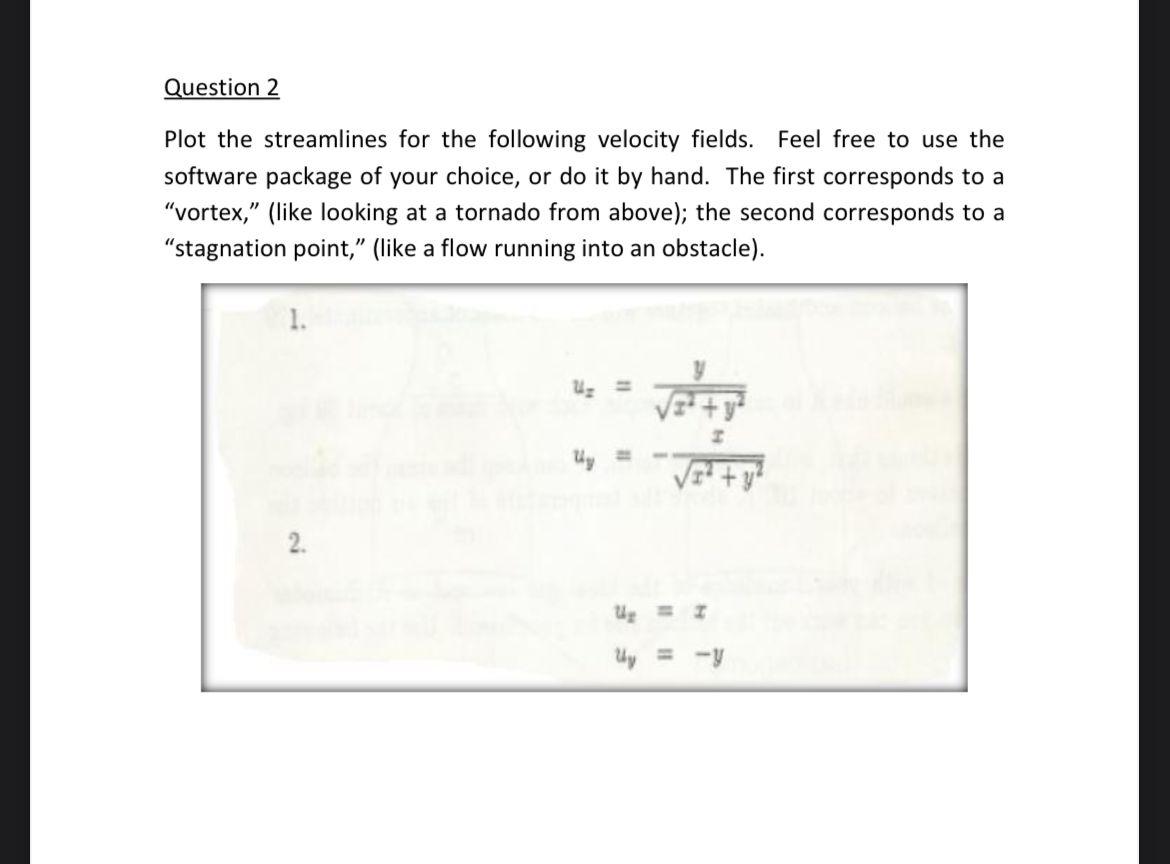 Solved Question 2Plot the streamlines for the following | Chegg.com