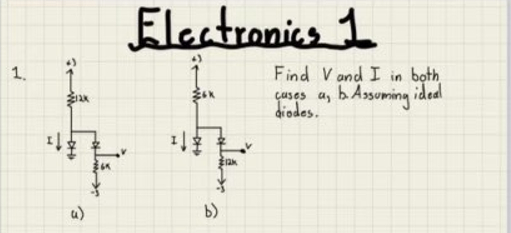 Solved Electronics 1Find V ﻿and I in bothcases a,b. | Chegg.com