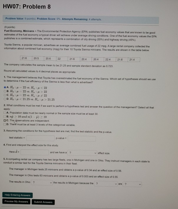 Solved HW07: Problem 8 Problem Value: 9 points). Problem | Chegg.com
