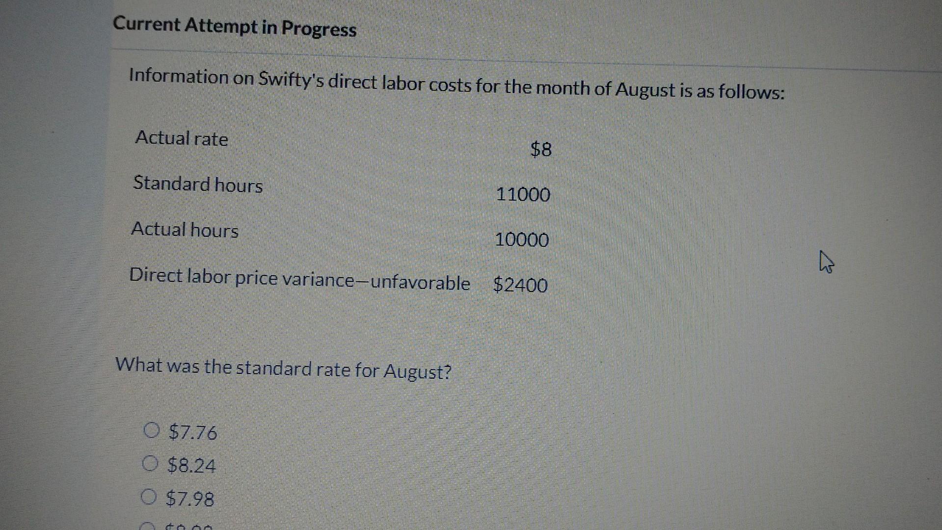 Solved Current Attempt in Progress Information on Swifty's | Chegg.com