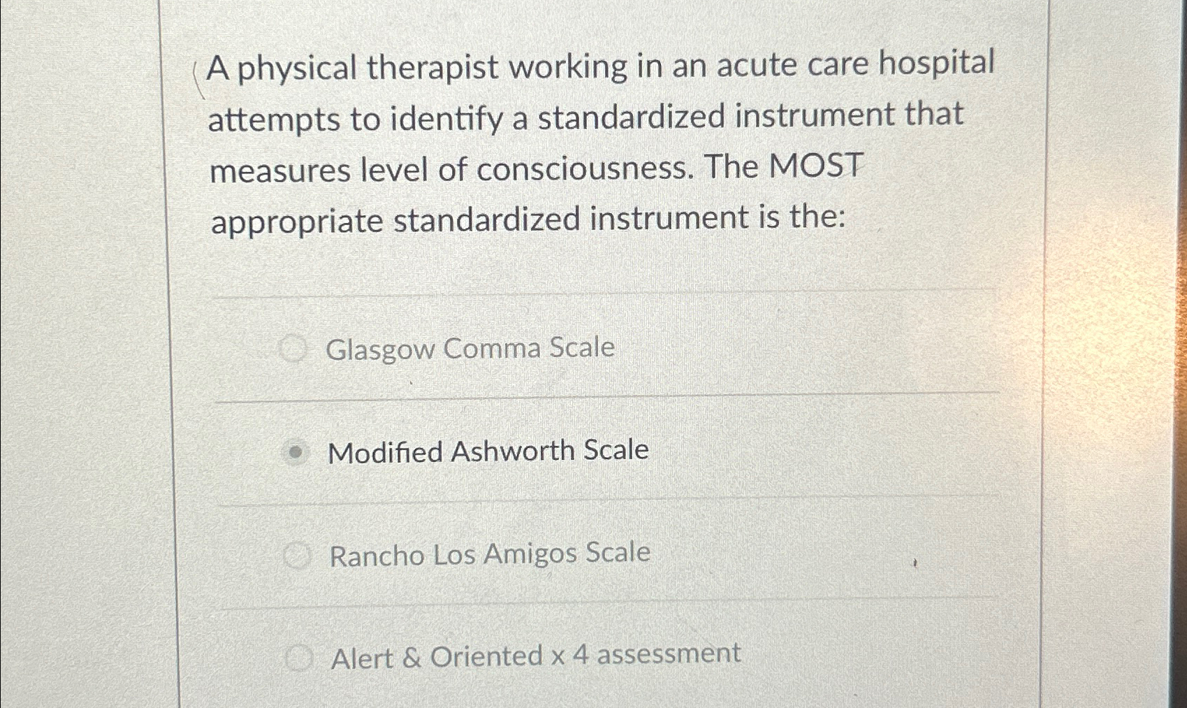 Solved A physical therapist working in an acute care | Chegg.com