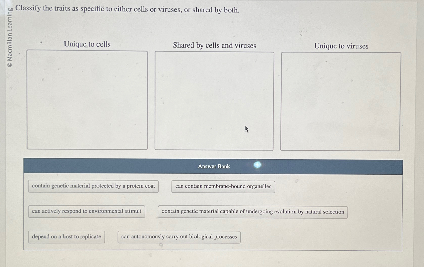 Solved Classify the traits as specific to either cells or | Chegg.com
