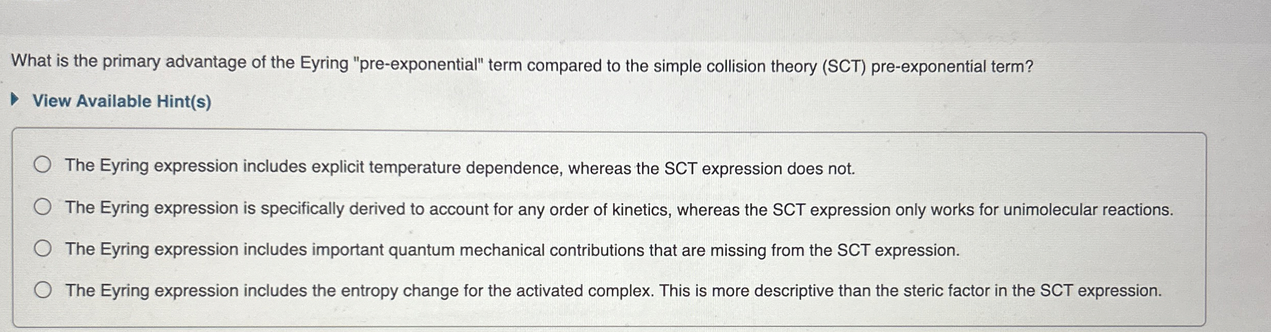 Solved What is the primary advantage of the Eyring | Chegg.com