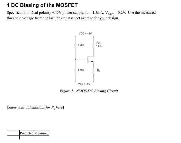 Solved 1. DC Biasing of the MOSFET Establishing a desired DC | Chegg.com