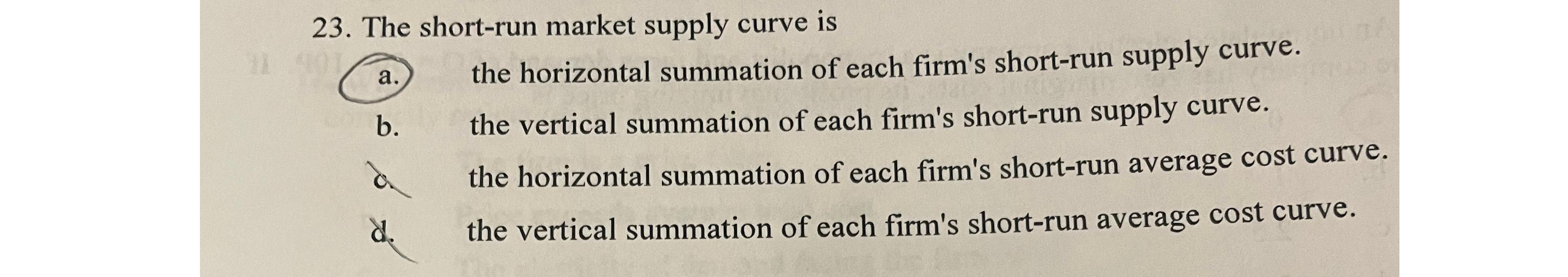 Solved The short-run market supply curve isa. ﻿the | Chegg.com