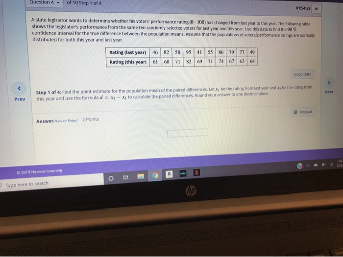 Solved Question 4 of 10 Step 1 of 4 01:54:28 A state | Chegg.com
