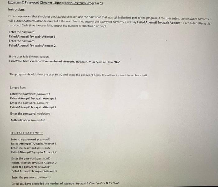 Solved Program 2 Password Checker 15pts (continues from | Chegg.com