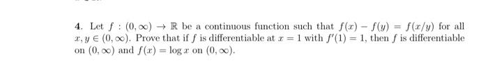 Solved 4 Let F 0 ∞ →r Be A Continuous Function Such That
