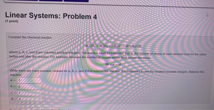 Solved Linear Systems Problem 4 1 Point Consider The 