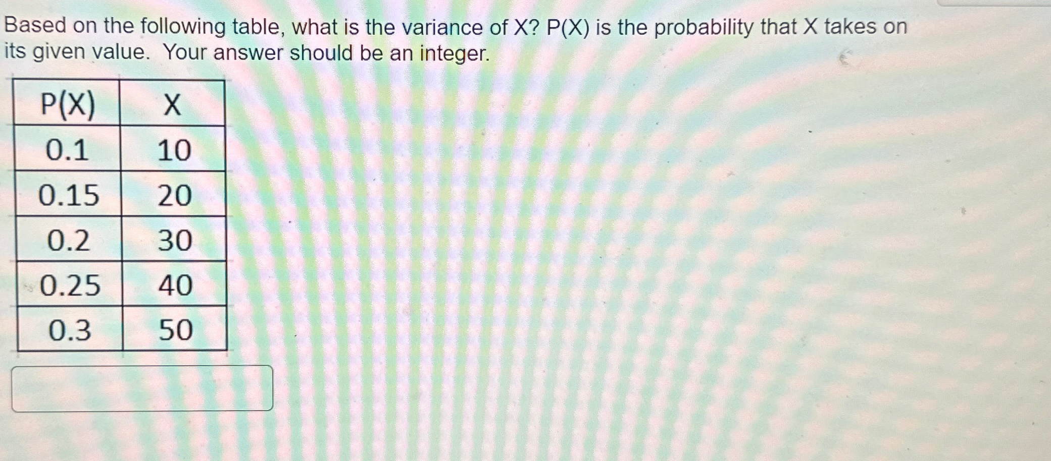 Solved Based on the following table, what is the variance of | Chegg.com