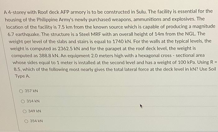 Solved A 4-storey with Roof deck AFP armory is to be | Chegg.com
