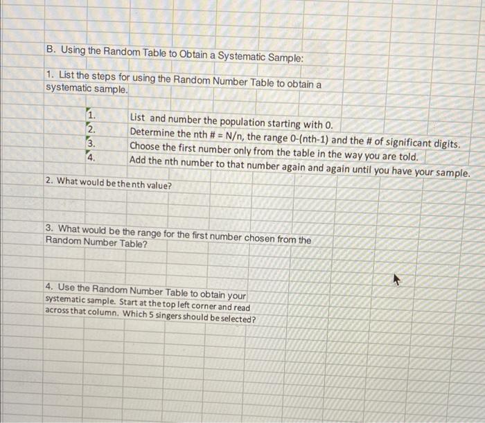 B. Using the Random Table to obtain a Systematic | Chegg.com