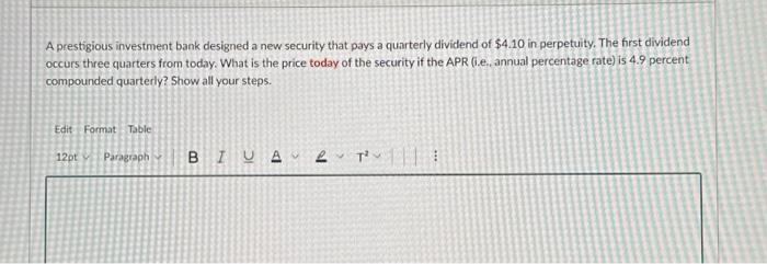 Solved A prestigious investment bank designed a new security | Chegg.com