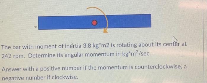 Solved The bar with moment of inertia 3.8 kg∗ m2 is rotating | Chegg.com
