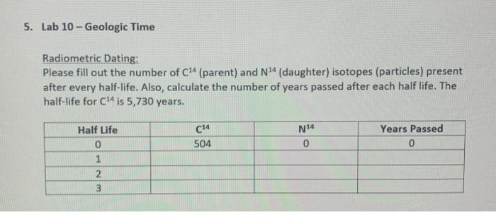 Solved 5. Lab 10 - Geologic Time Radiometric Dating: Please | Chegg.com