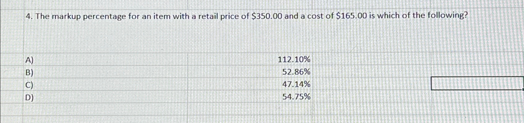 Solved The markup percentage for an item with a retail price | Chegg.com