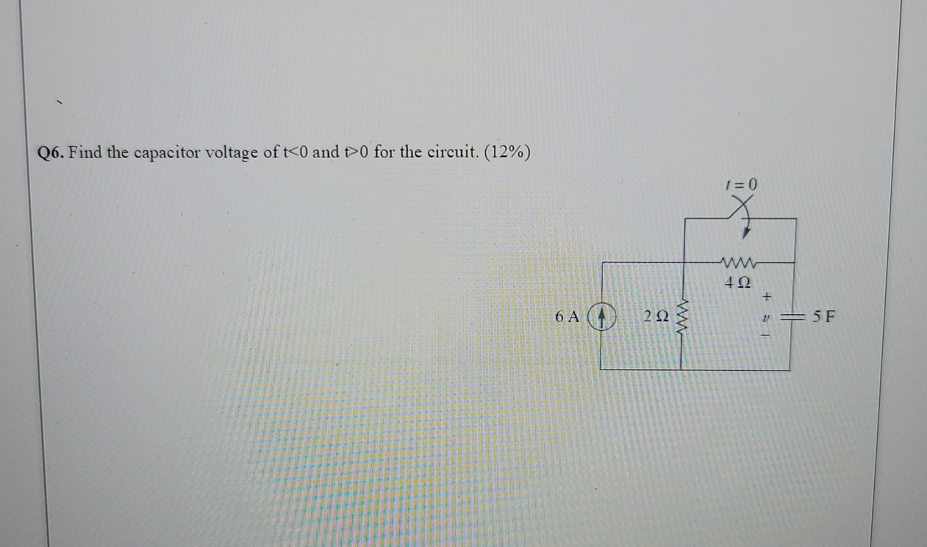 Solved Q6. Find the capacitor voltage of t 0 for the | Chegg.com