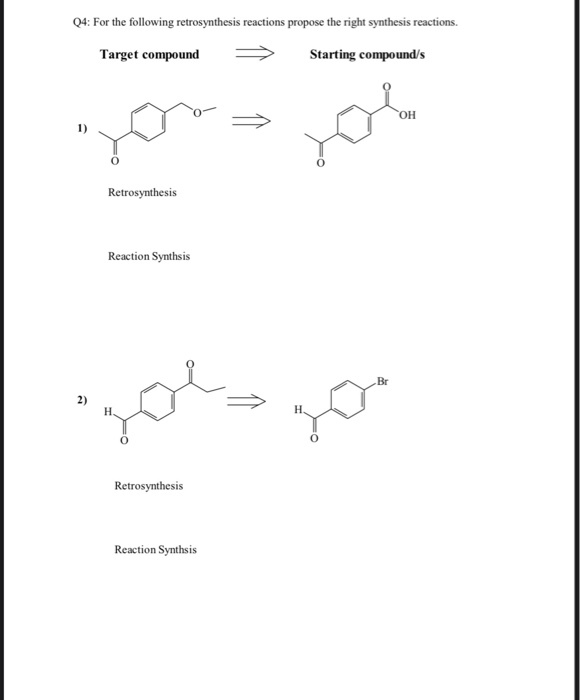 Solved Q4: For the following retrosynthesis reactions | Chegg.com