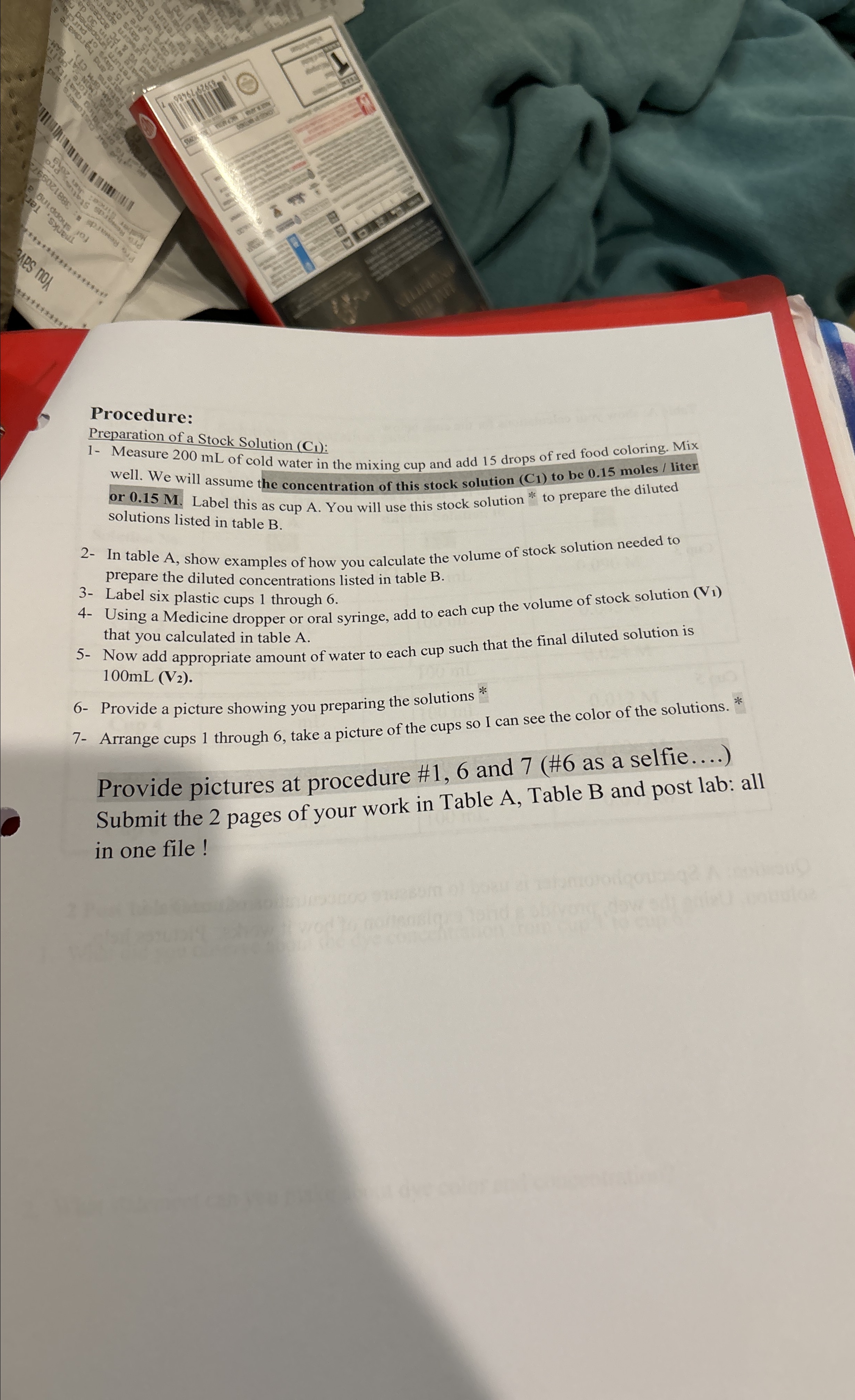 Solved Procedure:Preparation of a Stock Solution (C1) ﻿:1- | Chegg.com