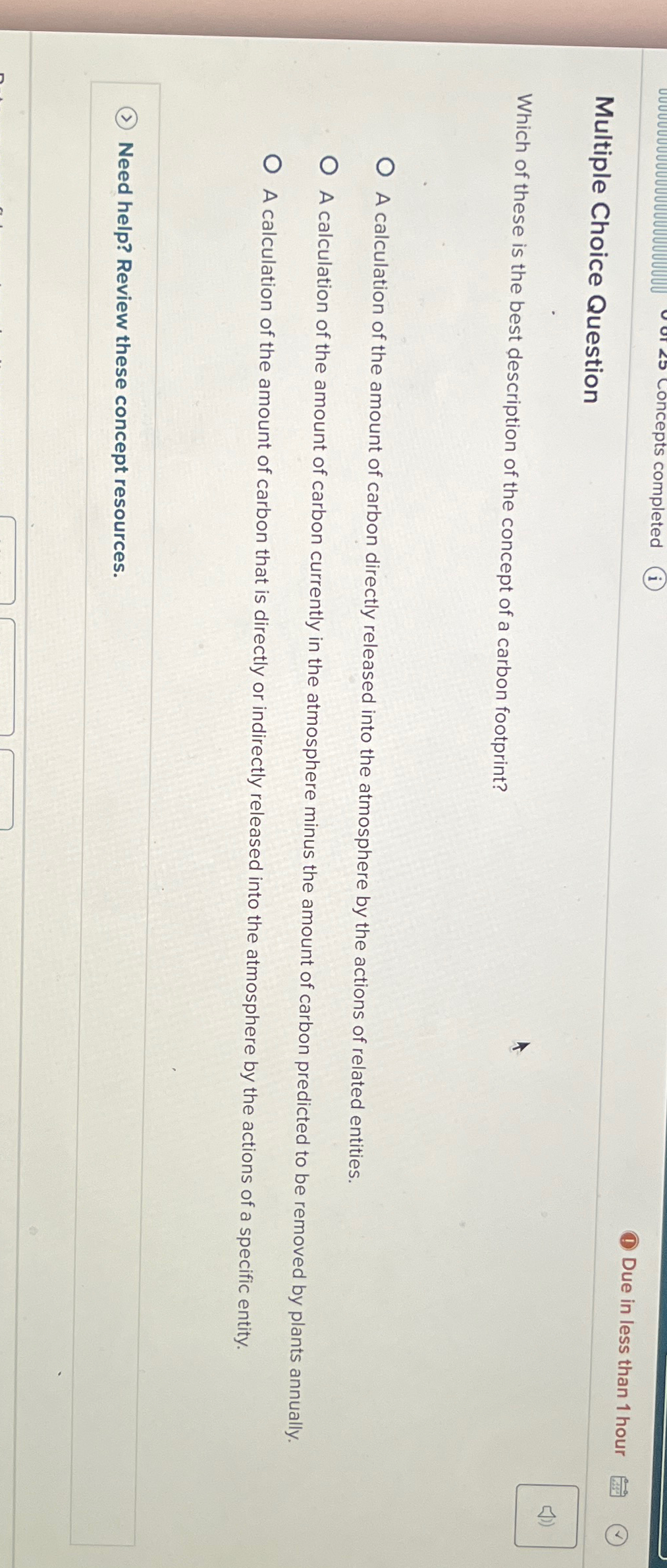 Solved Concepts completedDue in less than 1 ﻿hourMultiple | Chegg.com