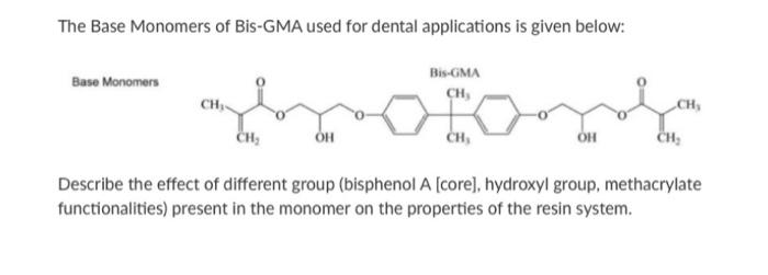 Solved The Base Monomers of Bis-GMA used for dental | Chegg.com