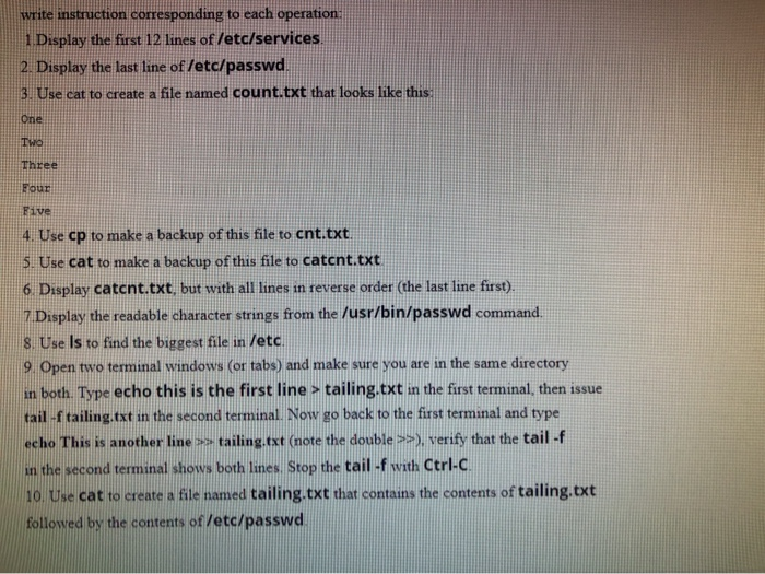 Solved write instruction corresponding to each operation: 1 | Chegg.com