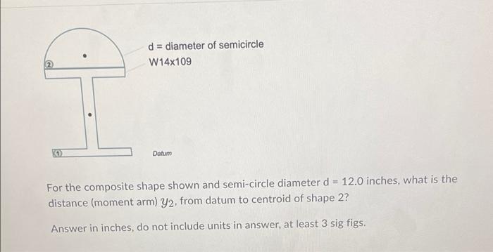 Solved d= diameter of semicircle W14x109 Datum For the | Chegg.com