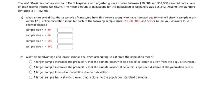 Solved The Wall Street Journal reports that 33% of taxpayers | Chegg.com
