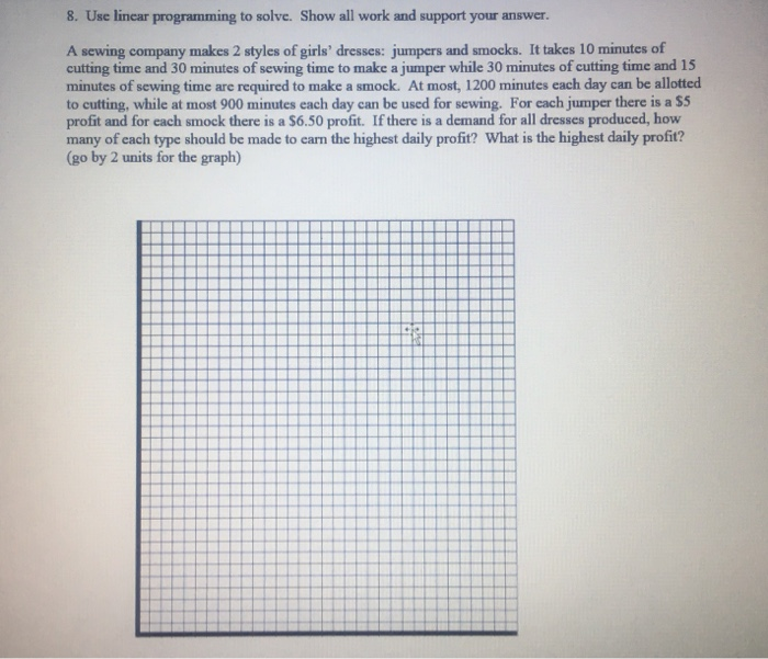 Solved 8. Use linear programming to solve. Show all work and | Chegg.com