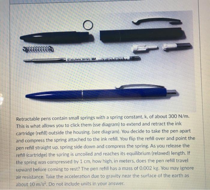 Solved Retractable pens contain small springs with a spring | Chegg.com