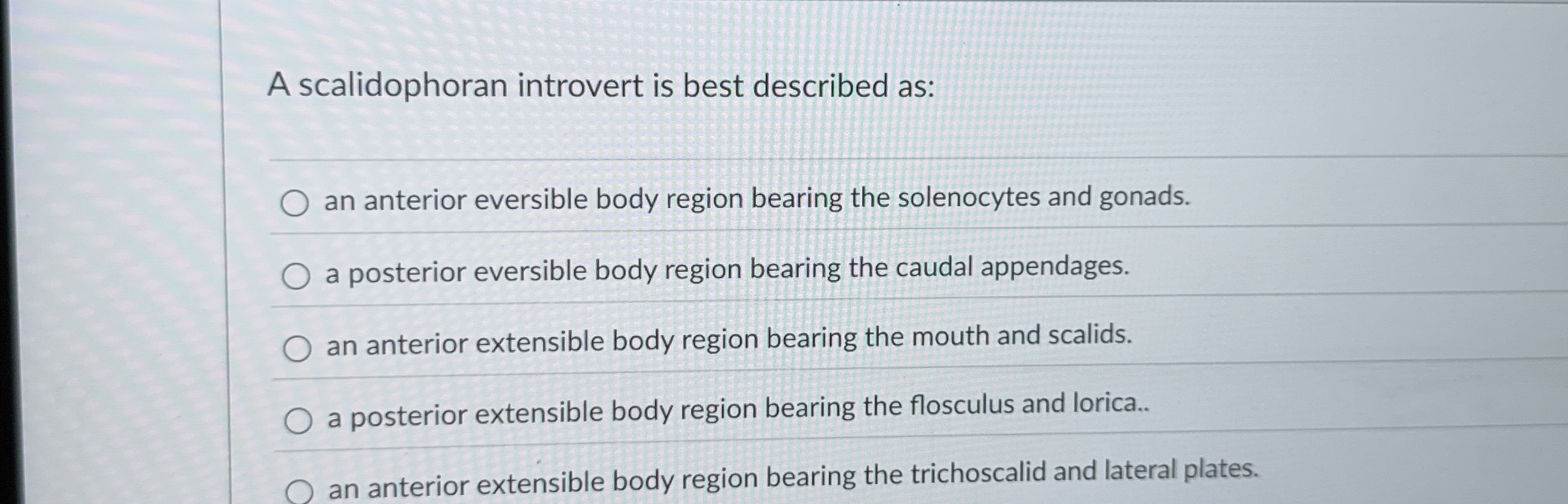 Solved A scalidophoran introvert is best described as:an | Chegg.com
